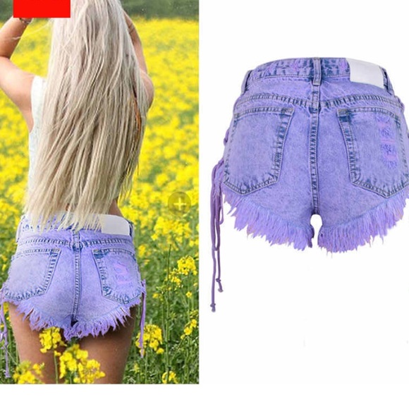 Shorts | Purple Women Denim High Waist Shorts Distressed | Poshmark